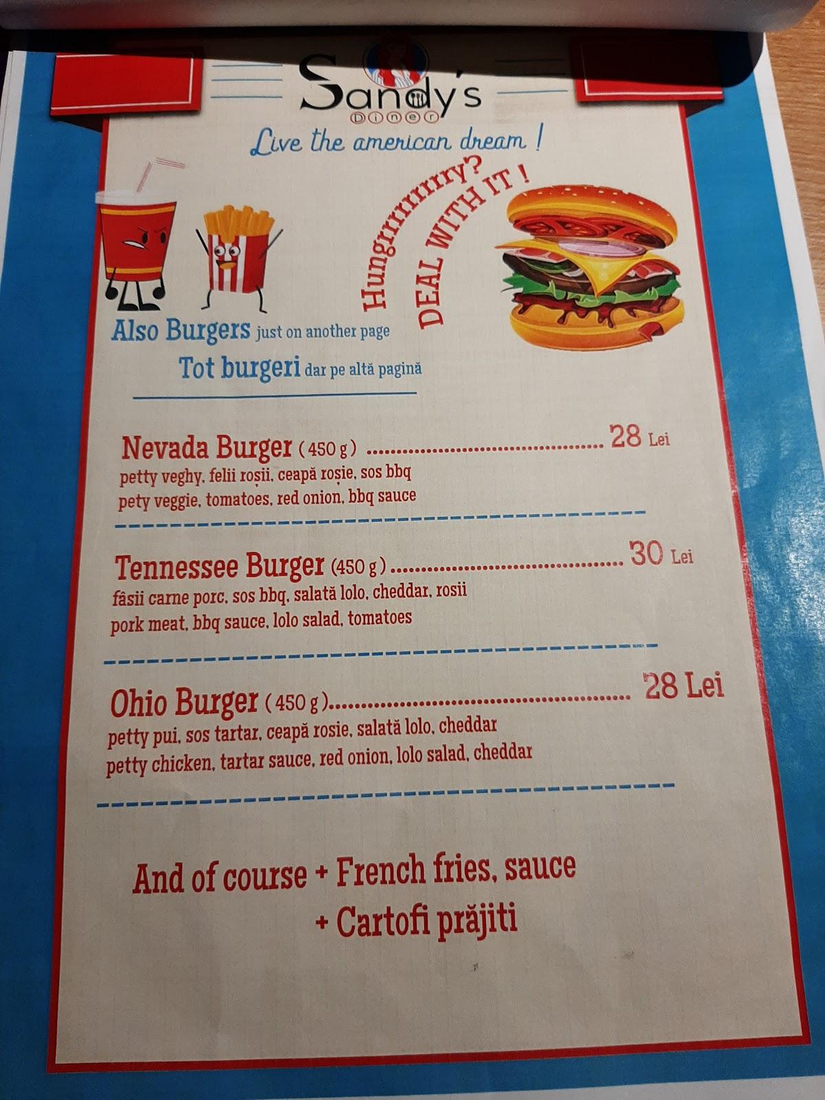 Menu at Sandy's diner, Timișoara