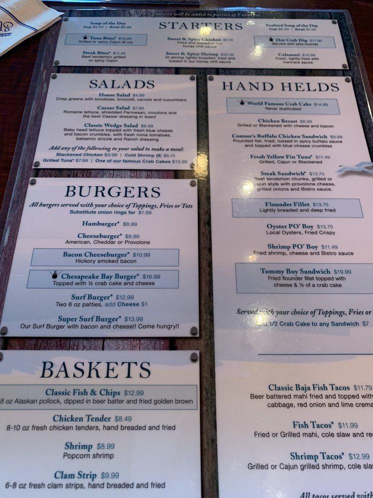 Menu at Surf Rider restaurant, Chesapeake, Old Taylor Rd