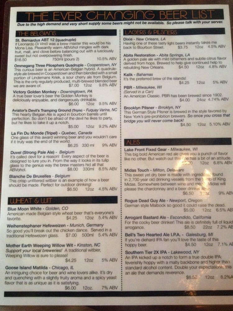 Menu at Blue Moon Cafe, Fayetteville