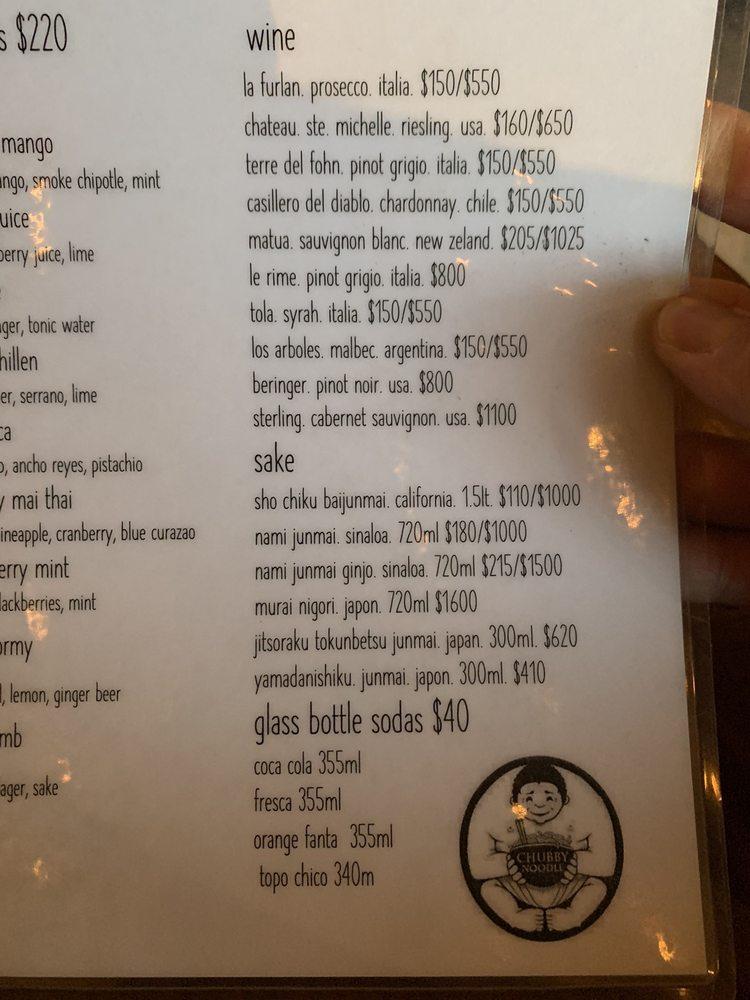 Menu at Chubby Noodle Cabo restaurant, Cabo San Lucas