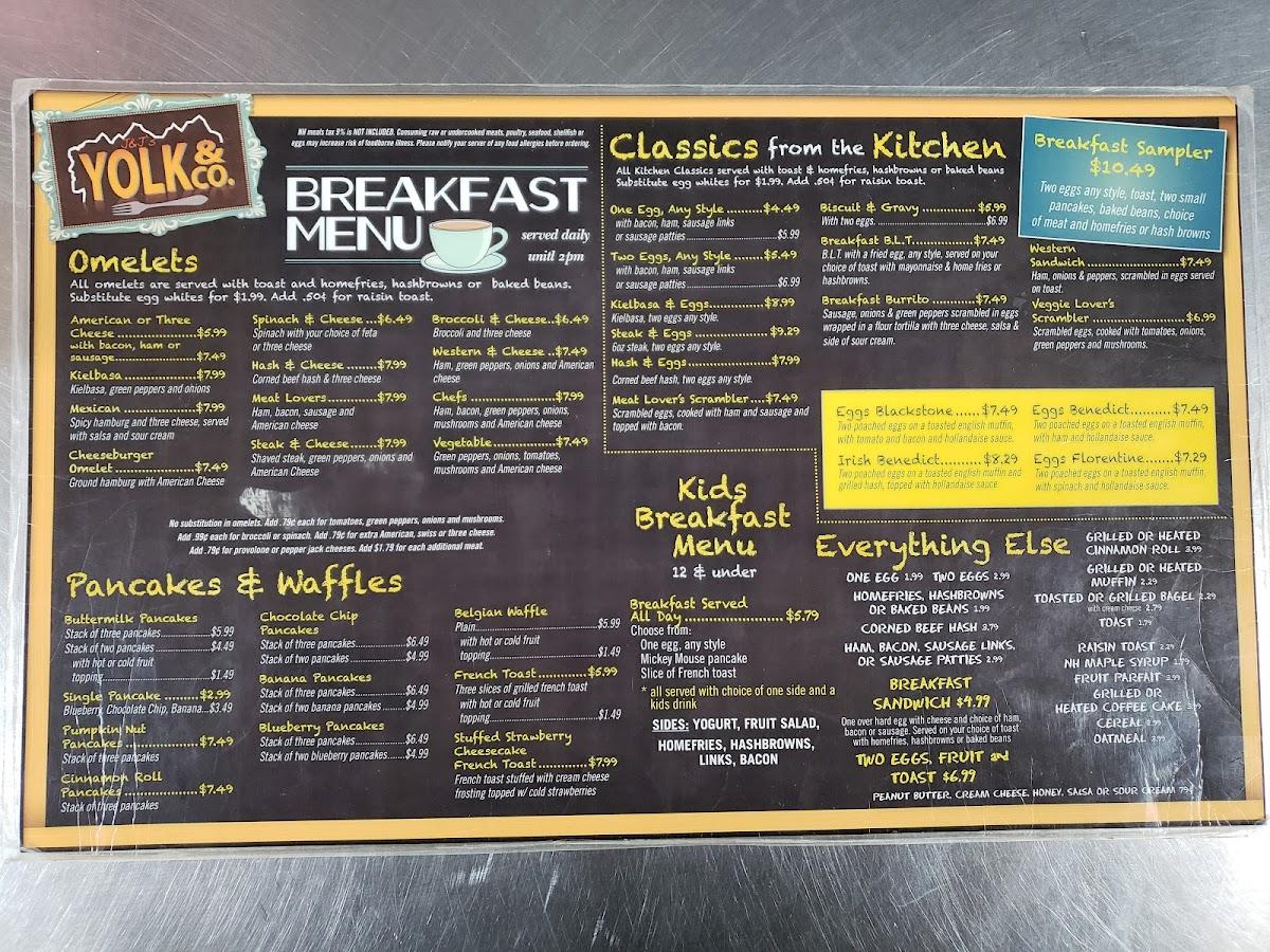 Menu at J&J's Yolk & Co. restaurant, Belmont