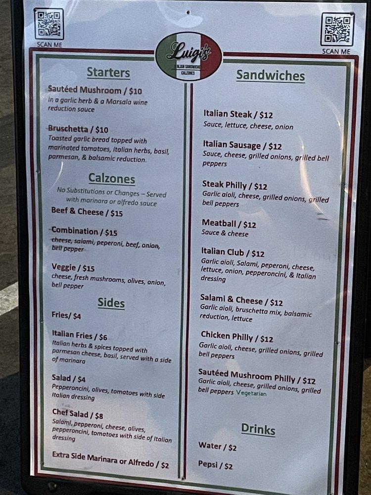 Menu at Luigi’s Italian Sandwiches & Calzones, Fresno