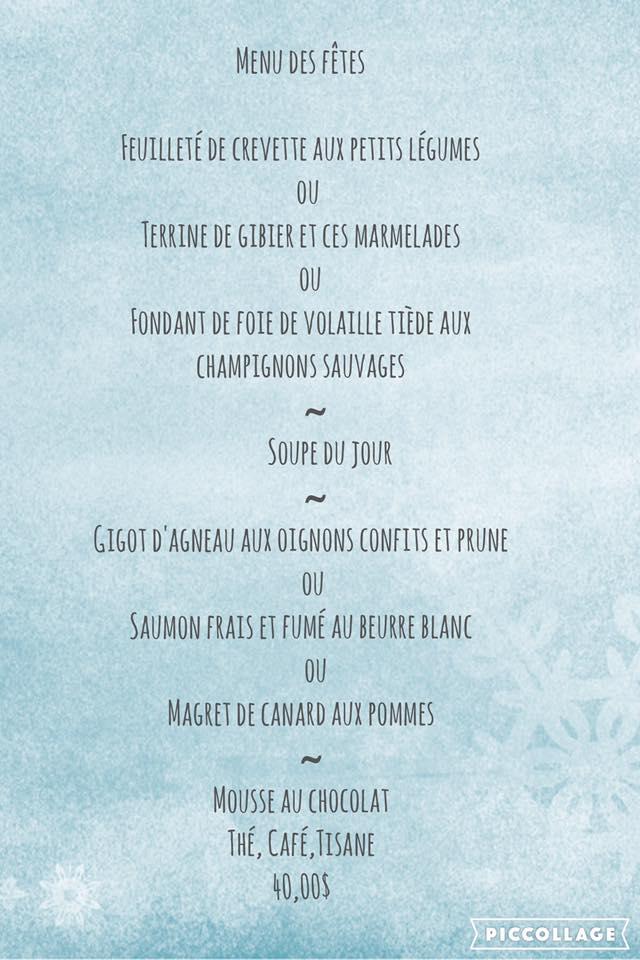 Menu au Marin d'eau douce restaurant, Carleton-sur-mer