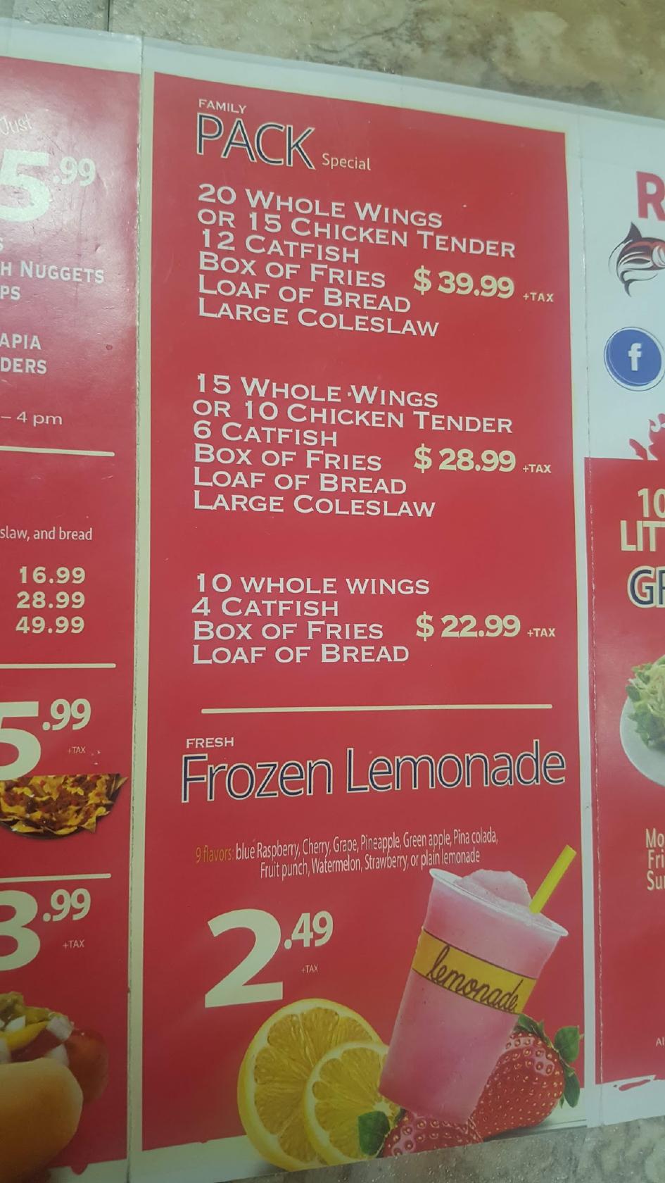 Menu at Red Snapper Fish & Chicken restaurant, Little Rock
