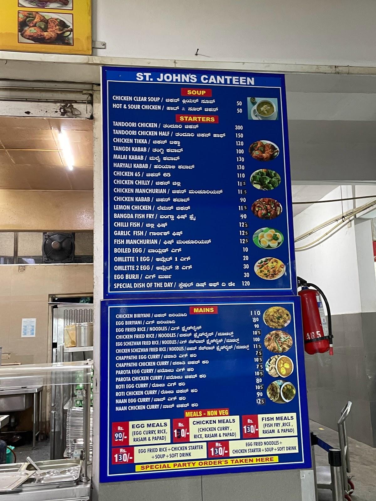 Menu at St John’s Hospital Canteen, Bengaluru