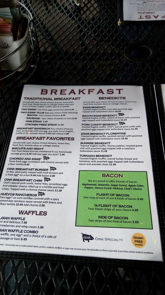 Menu at The Oink Cafe, Tucson