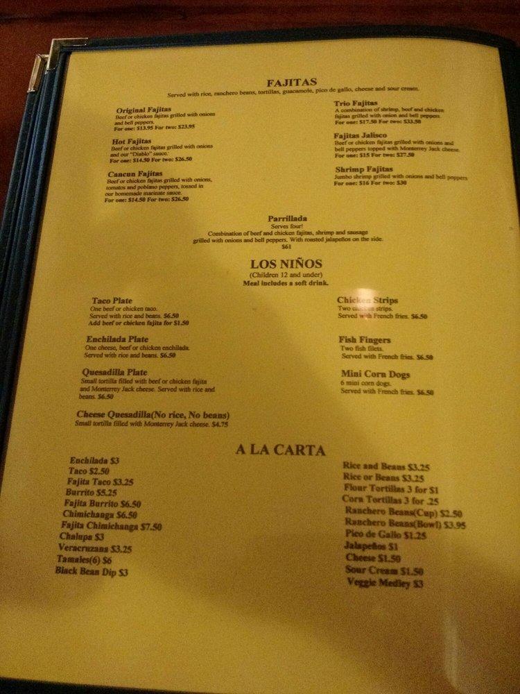Menu at The Original Mexican Cafe, Galveston