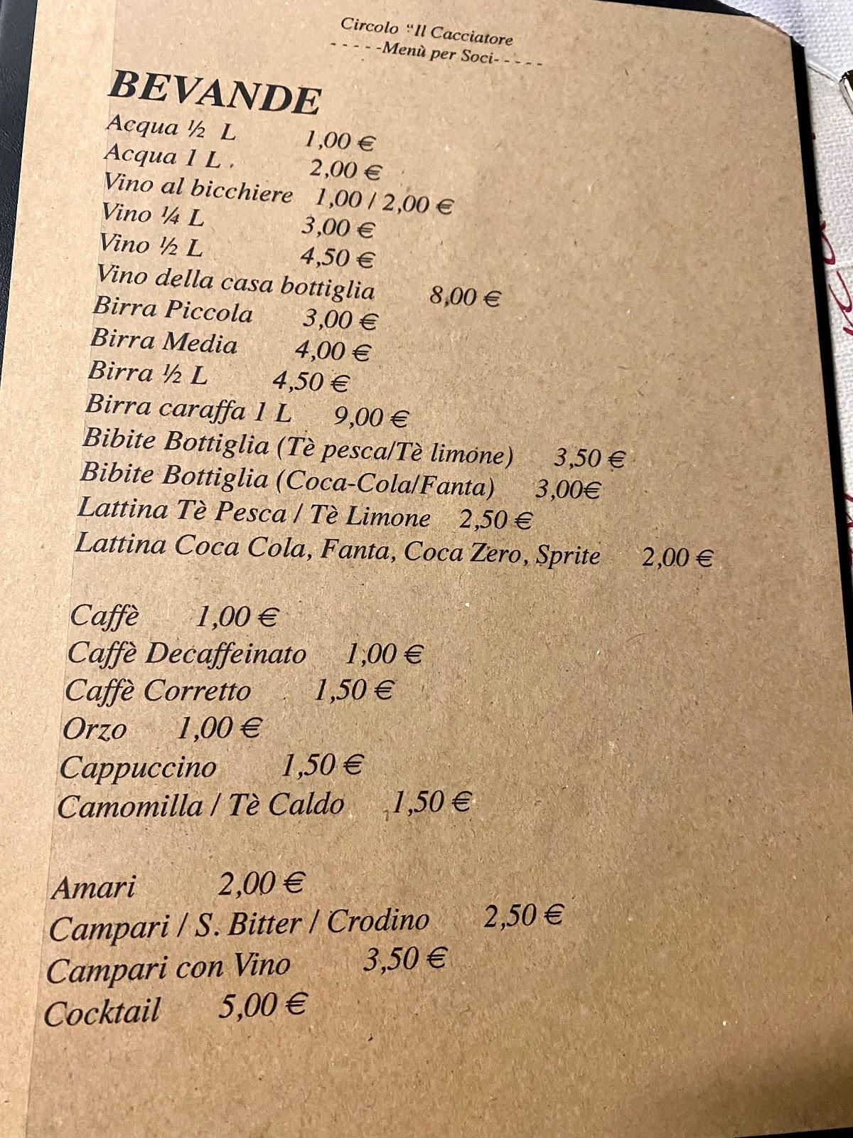 Menu at Circolo Il Cacciatore restaurant, Massa