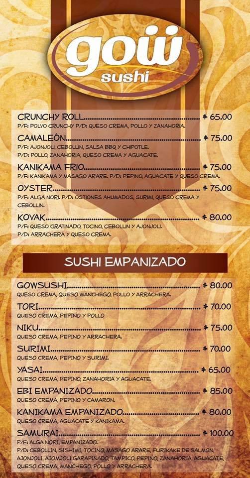 Carta del restaurante Gow Sushi, Campeche