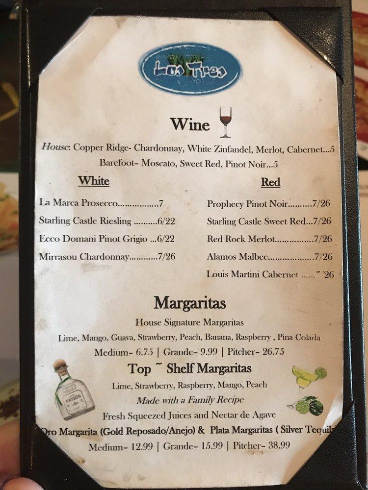 Menu at LOS TRES MEXICAN RESTAURANT, Durham