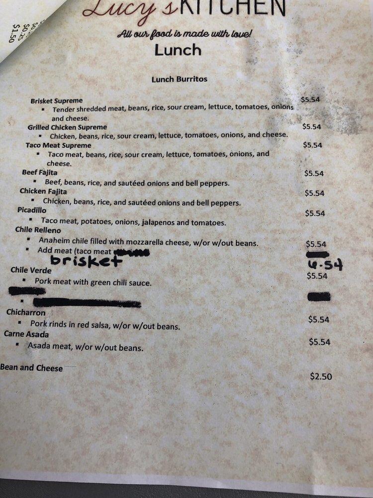 Menu at Lucy's Kitchen restaurant, Vega