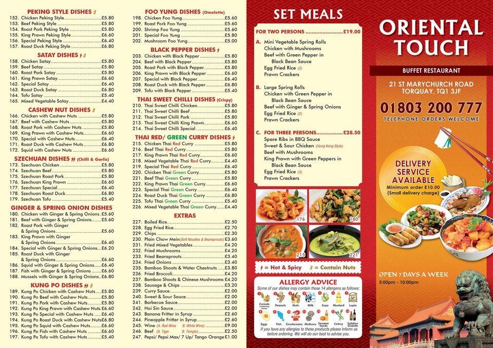 Menu at Oriental touch restaurant, Torquay, 21 St Marychurch Rd