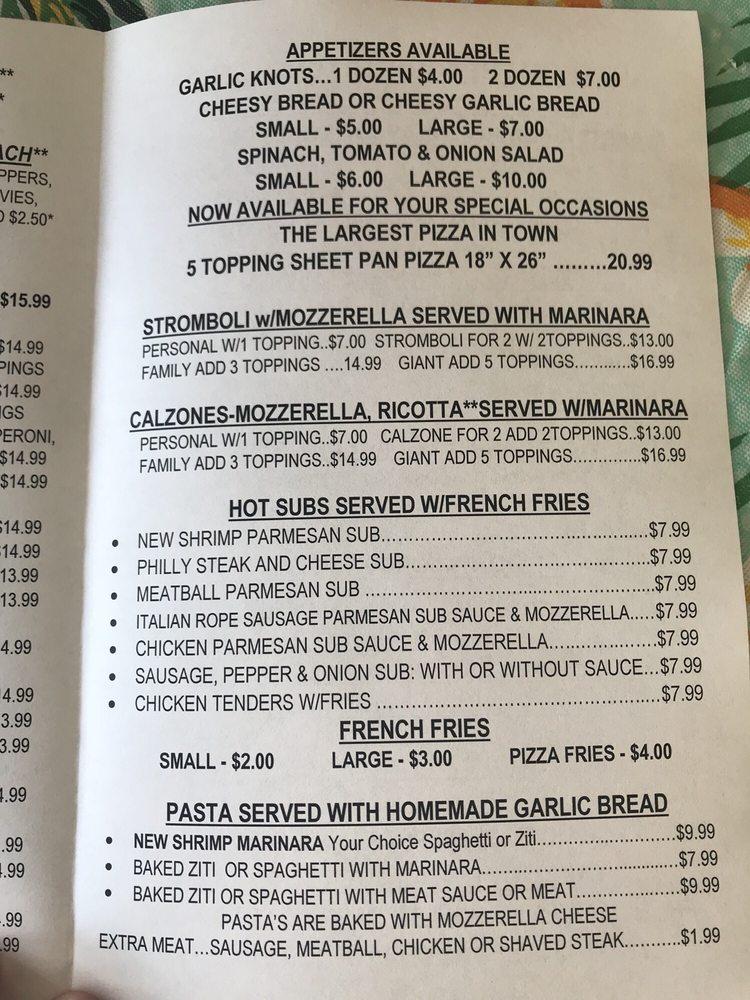 Menu at Original Vincent's New York Style Pizza Shop & Restaurant, Sebring