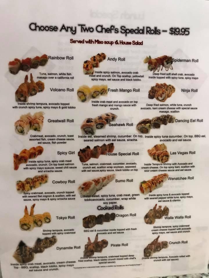 Menu at Sumo Japanese Restaurant, Moses Lake
