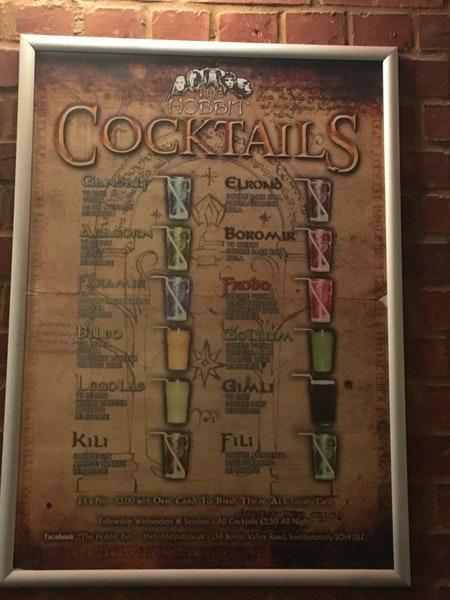 Menu at The Hobbit Pub, Southampton