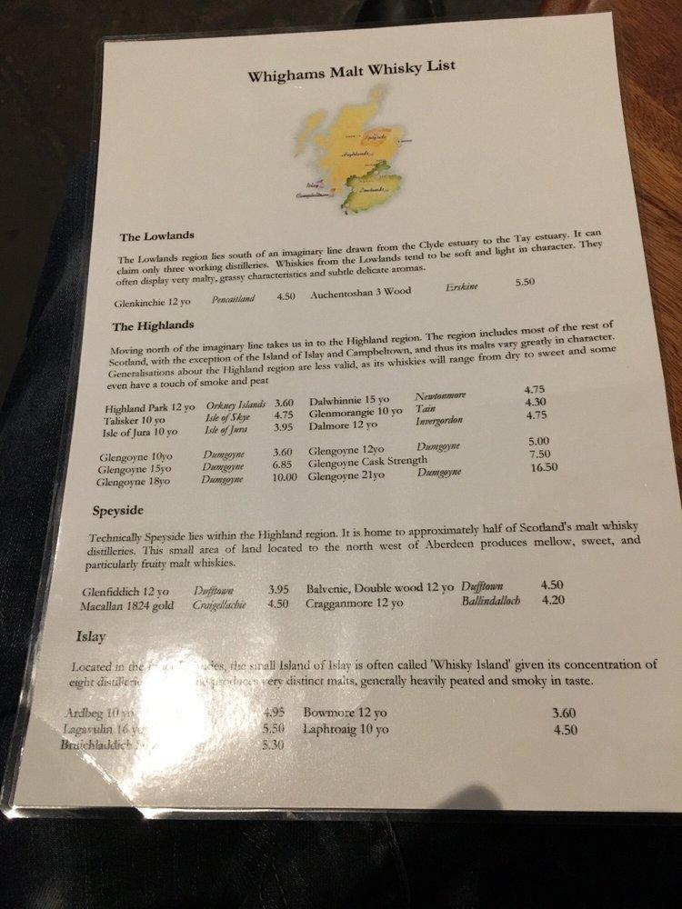 Menu at Whighams Wine Cellars pub & bar, Edinburgh