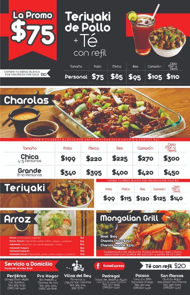 Carta del restaurante Kome Express, Mexicali, Rio presidio y montes del ...
