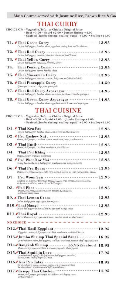 Menu at Malay Thai Kitchen restaurant, Levittown