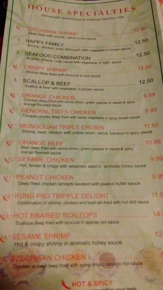 Menu at Panda One restaurant, Eldora