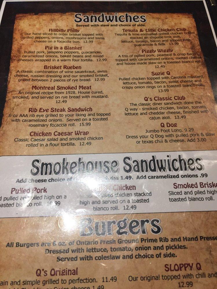 Menu at Q BBQ Public House, Cambridge