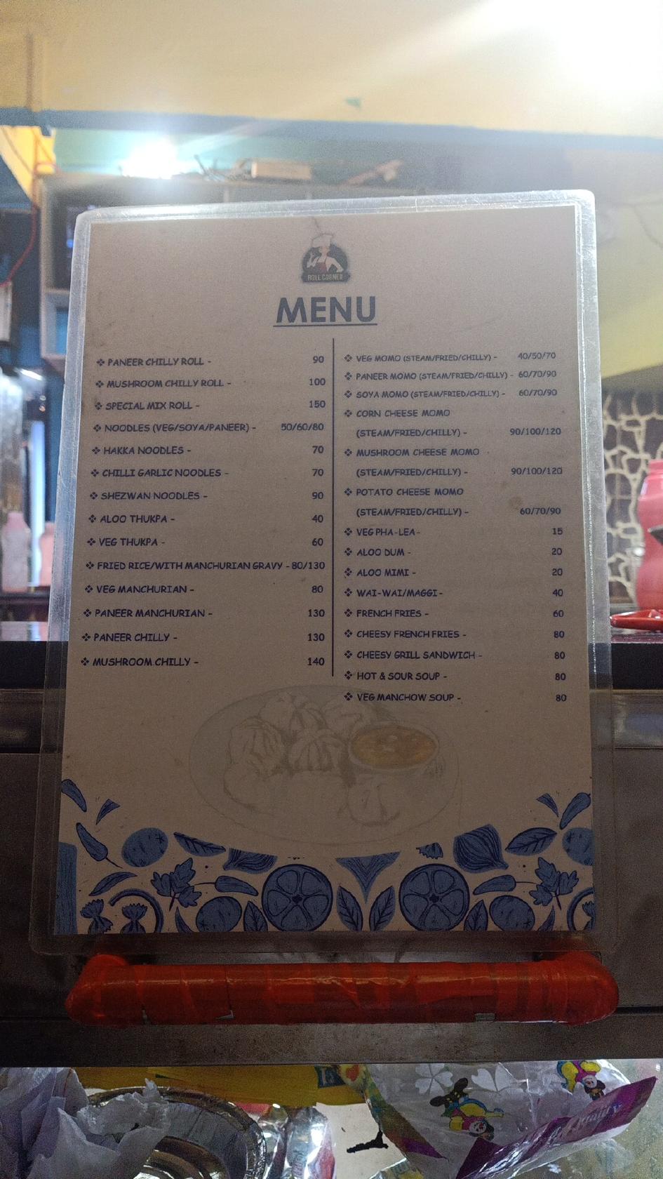Menu at Roll Corner M.G. Marg, Gangtok