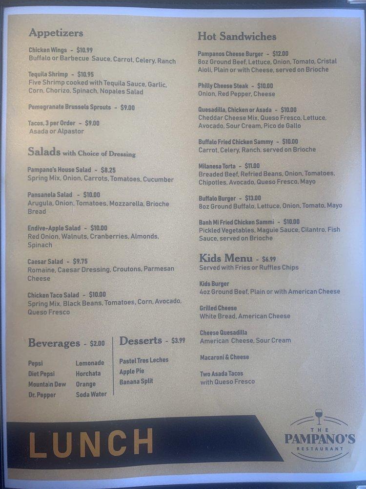Menu at The Pampano's Restaurant, Victor