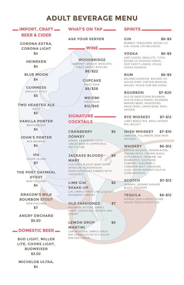 Menu at Angry Donkey pub & bar, Michigantown