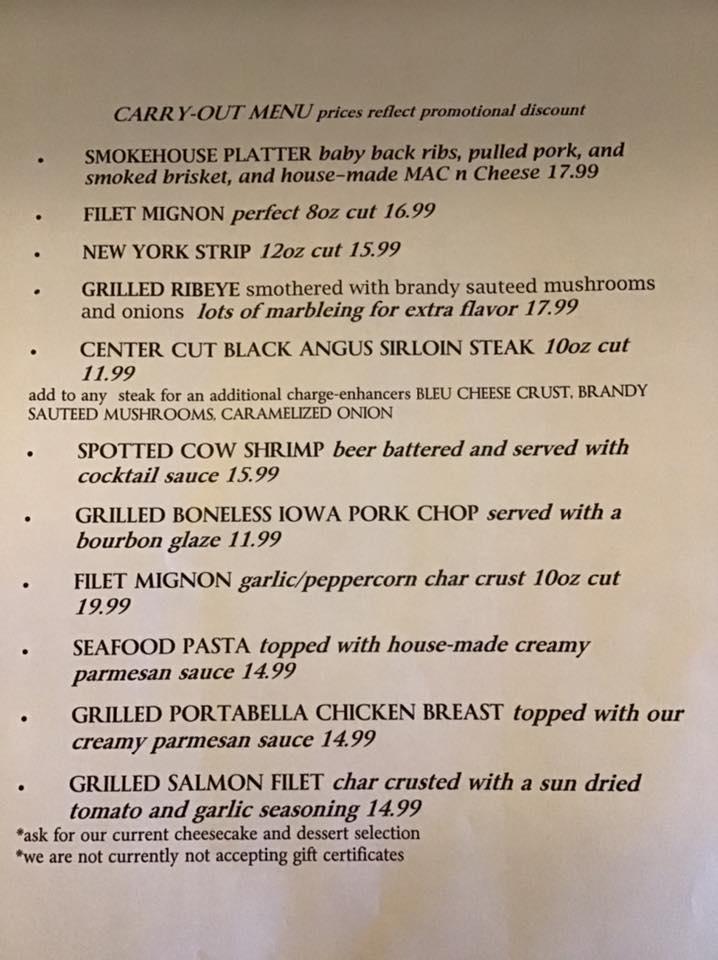 Menu at Jones' Black Angus steakhouse, Prairie du Chien, US-18