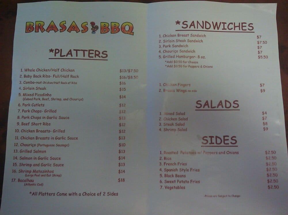 Menu at Brasas bbq, Toms River