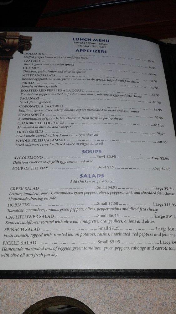 Menu at Corfu Greek Restaurant, Winter Springs
