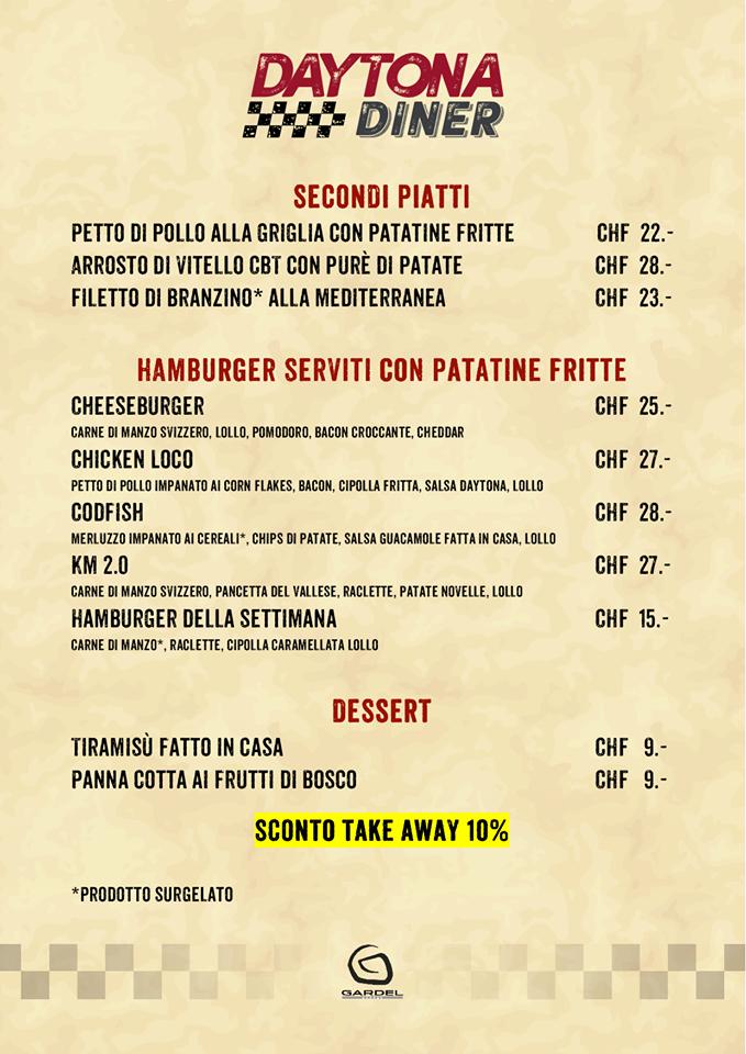Speisekarte von Daytona Diner, Lugano
