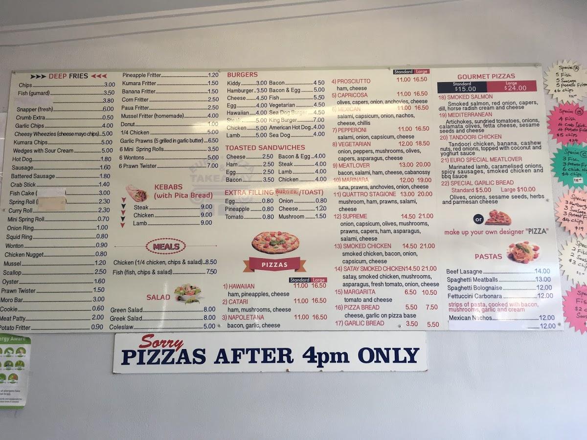 Menu at Euro Pizza & Takeaway pizzeria, Auckland