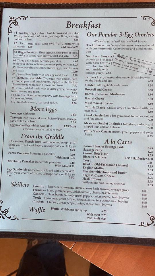Menu at Gander's Family Restaurant, Luna Pier