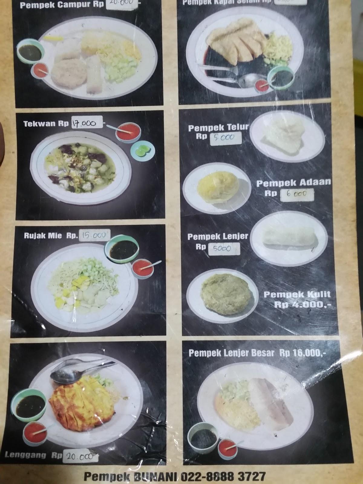Menu at Pempek Palembang Bunani restaurant, Bandung