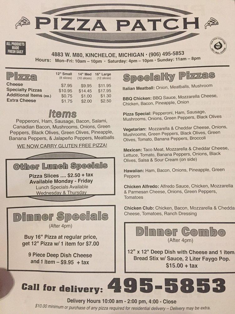 Menu at Pizza Patch pizzeria, Kinross Charter Township