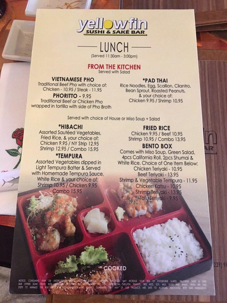 Menu at Yellowfin Sushi & Saké Bar, Cape Coral