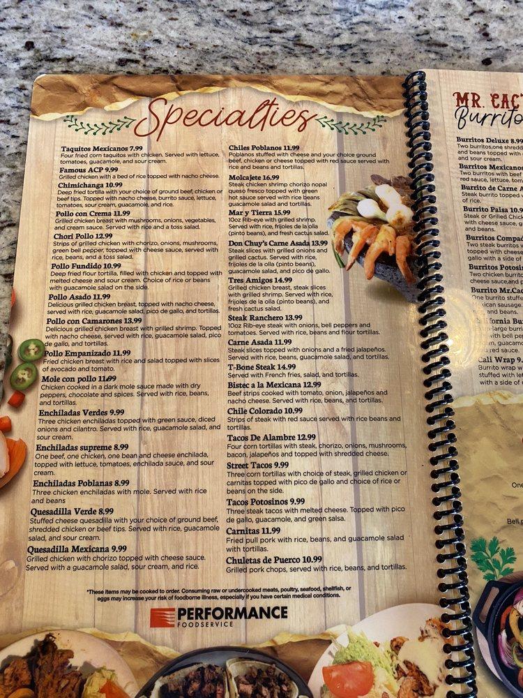 Menu at Mr. Cactus Mexican Kitchen restaurant, Easley