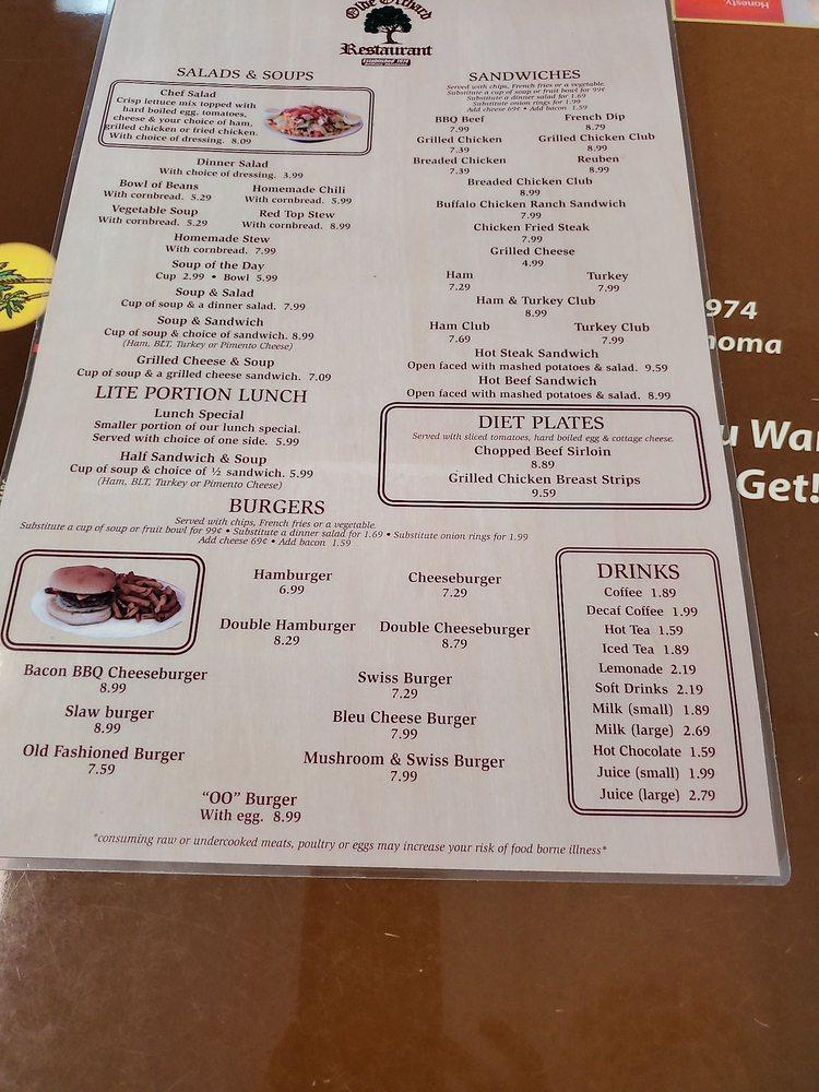 Menu at Olde Orchard Restaurant, Yukon, 326 Elm Ave