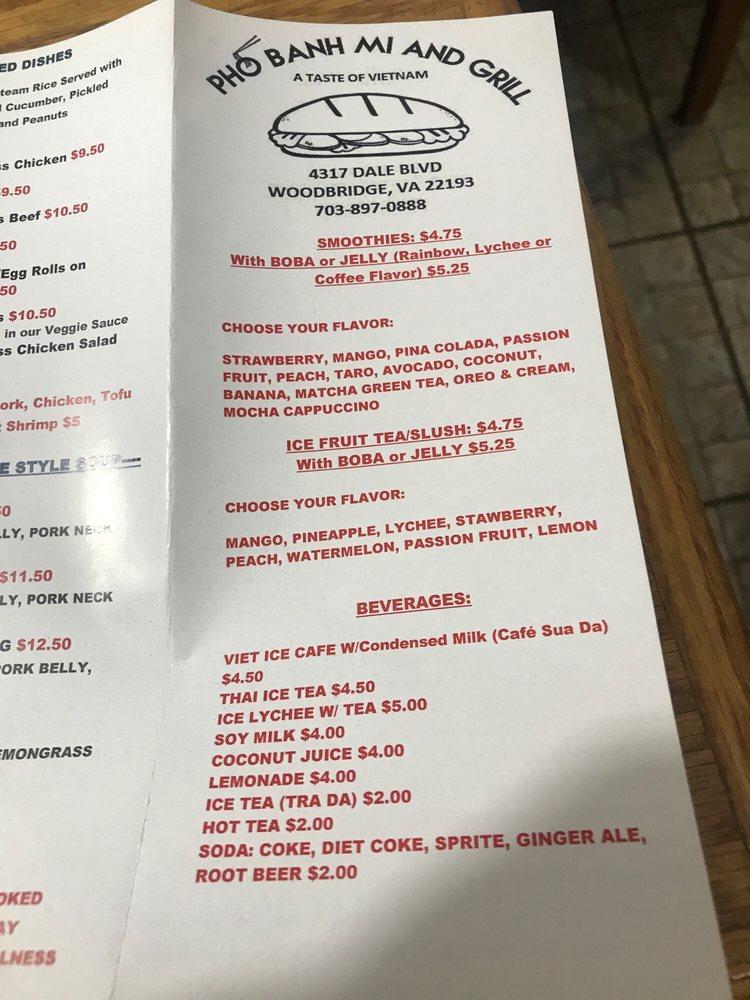 Menu at Pho Banh Mi & Grill pub & bar, Dale City