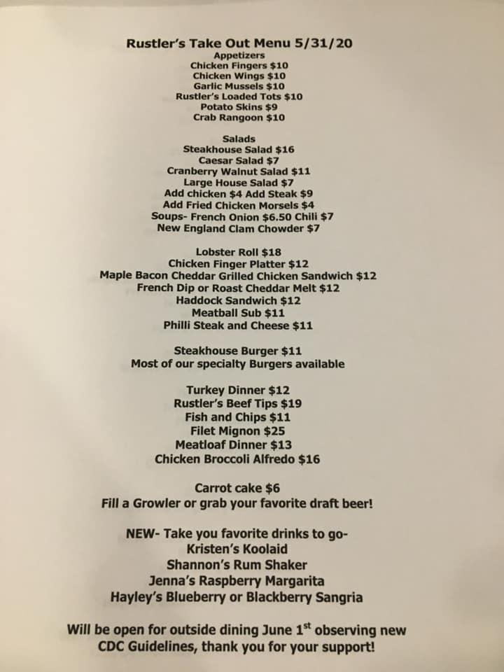 Menu at Rustlers Steak House steakhouse, Windham