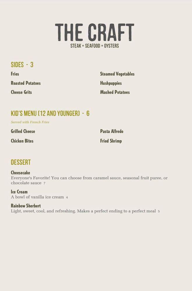 Menu at The Craft Bar and Grill, Enterprise