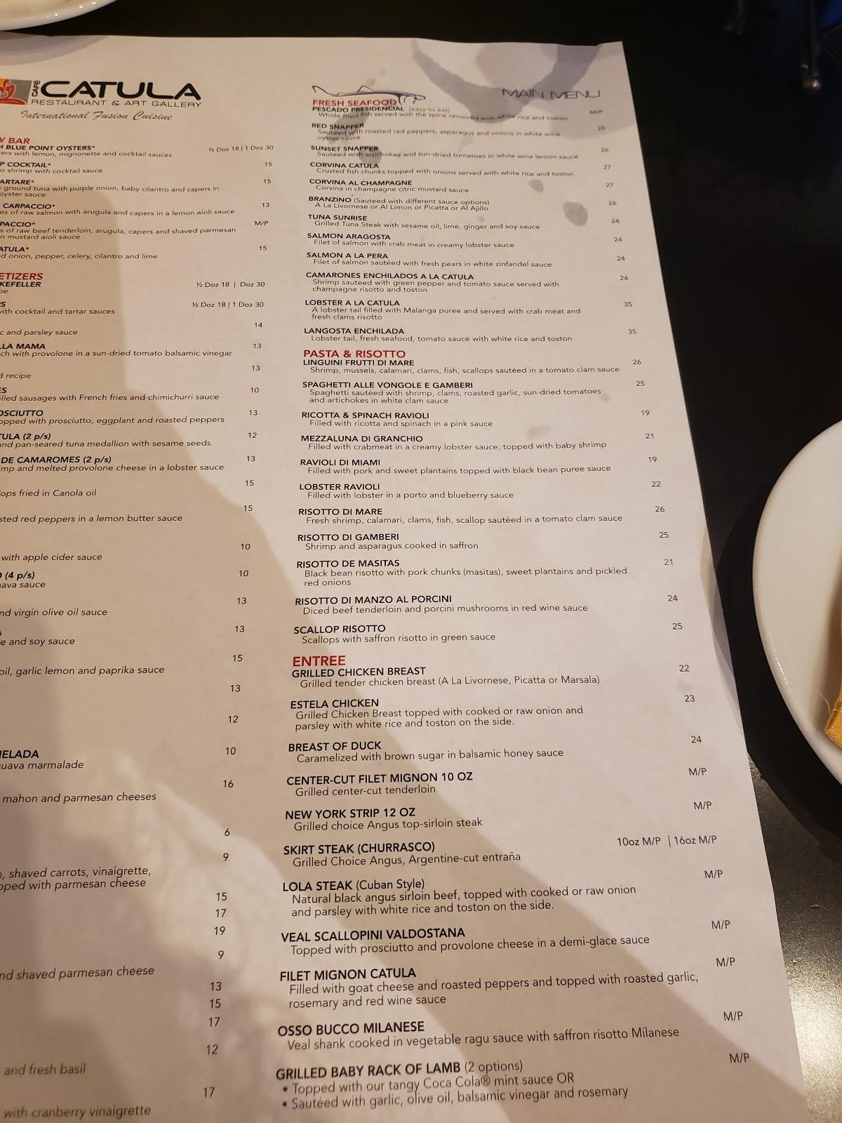 Menu at Café Catula pub & bar, Miami