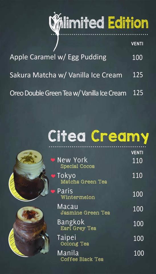 Menu at JellyCitea MTS cafe, Davao City, Matina Town Squre