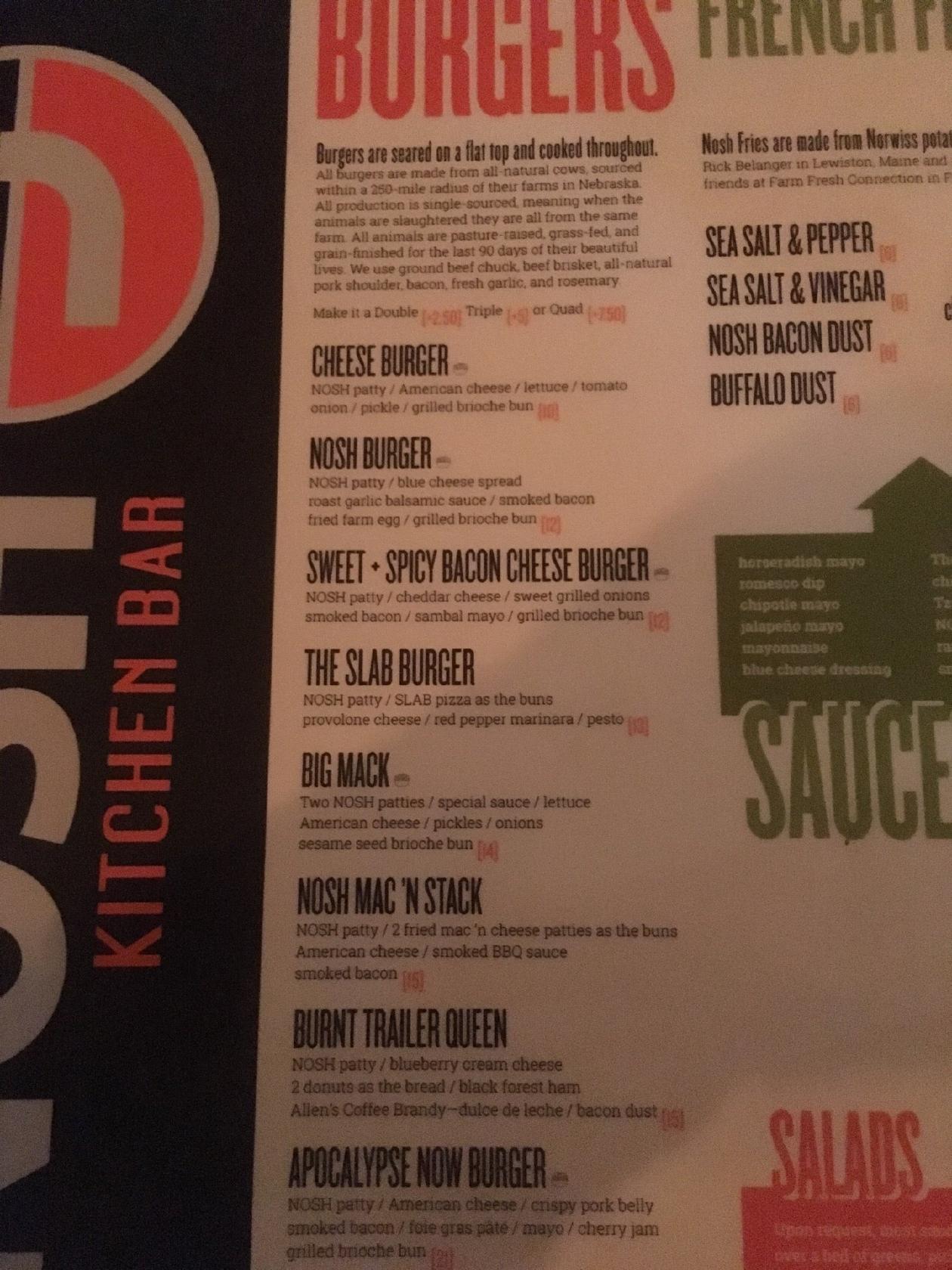 Menu at Nosh Kitchen Bar, Portland