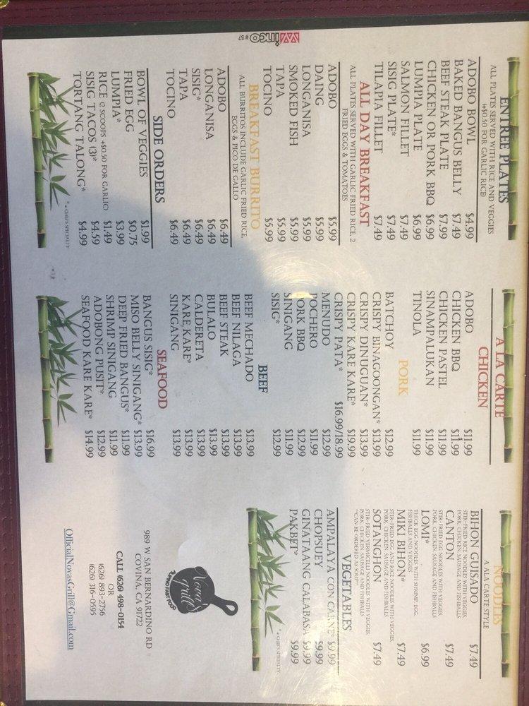 Menu at Nova's Grill Filipino Fast Food, Covina