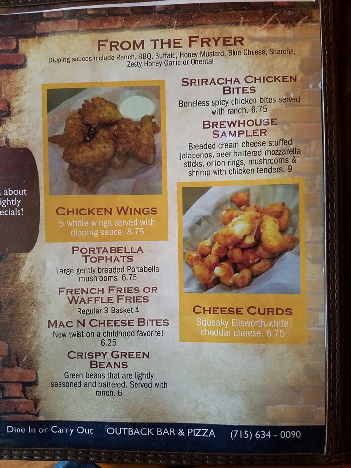 Carta de Outback Bar and Pizza Menu, Estados Unidos
