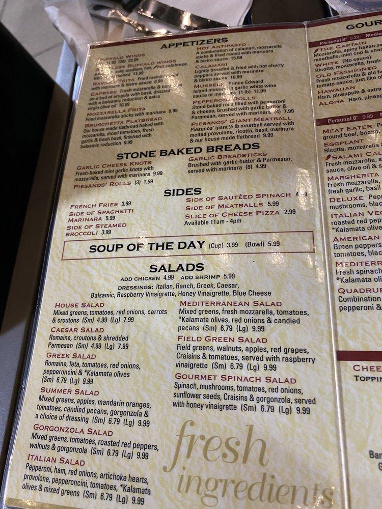 Menu at Piesanos Clermont pizzeria, Clermont