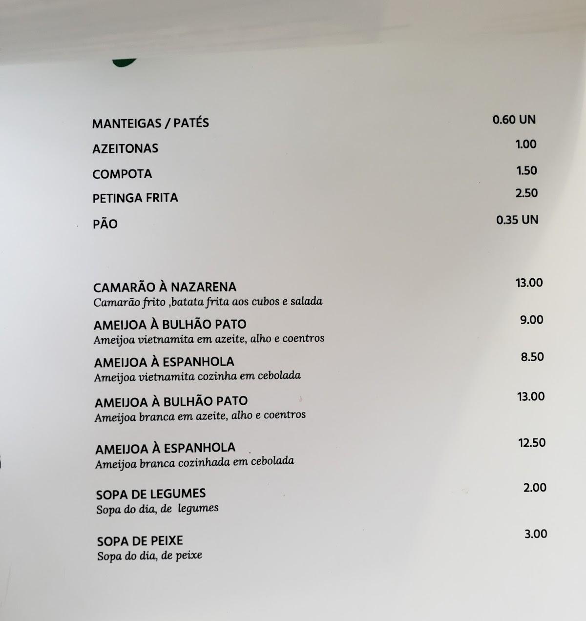 Menu em Restaurante Arco Iris, Nazaré