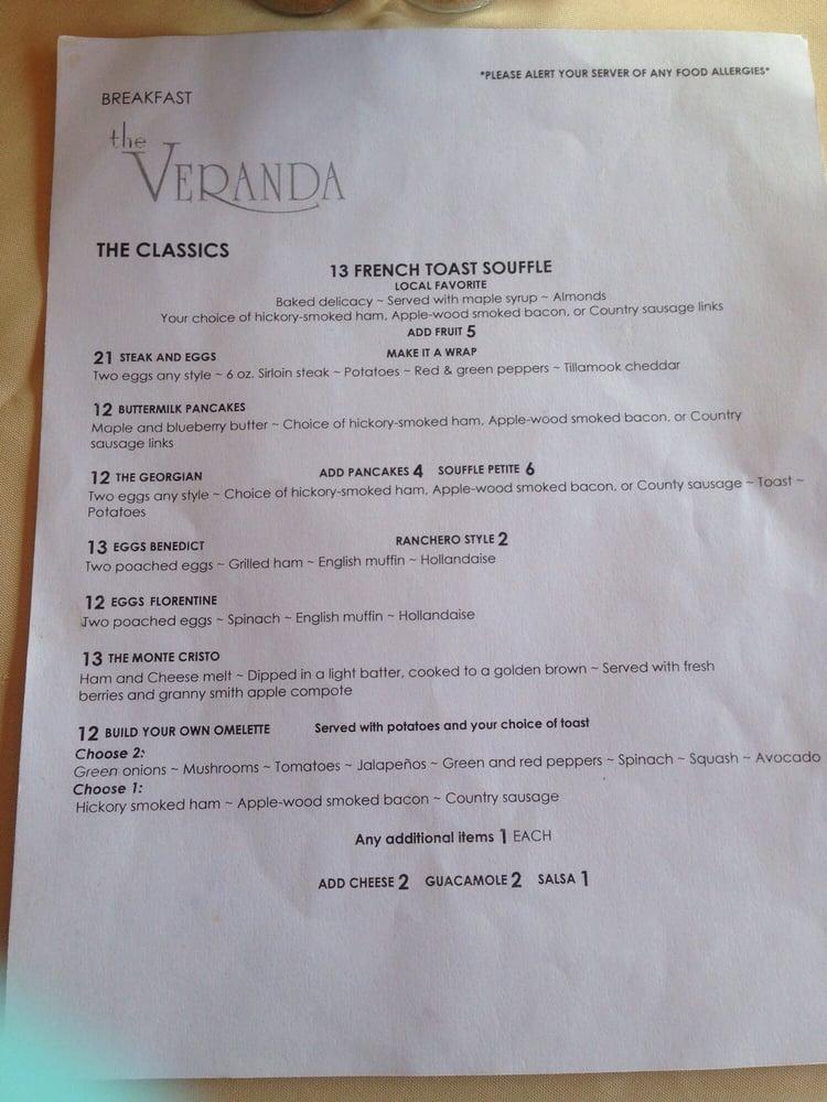 Menu at The Veranda Restaurant, Santa Monica