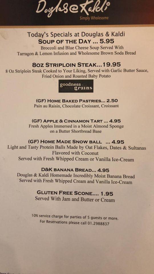 Menu at Douglas & Kaldi Terrace Café and Restaurant, Dublin, Dundrum ...